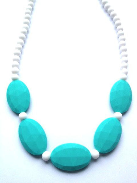 Teething Necklace - White and Turquoise | Mimosura Jewellery for Kids